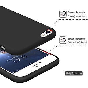 GUAGUA iPhone 6s Case iPhone 6 Case Liquid Silicone Soft Gel Rubber Slim Thin Light Microfiber Lining Cushion Texture Cover Shockproof Full Body Protection Phone Cases for iPhone 6/6S Black