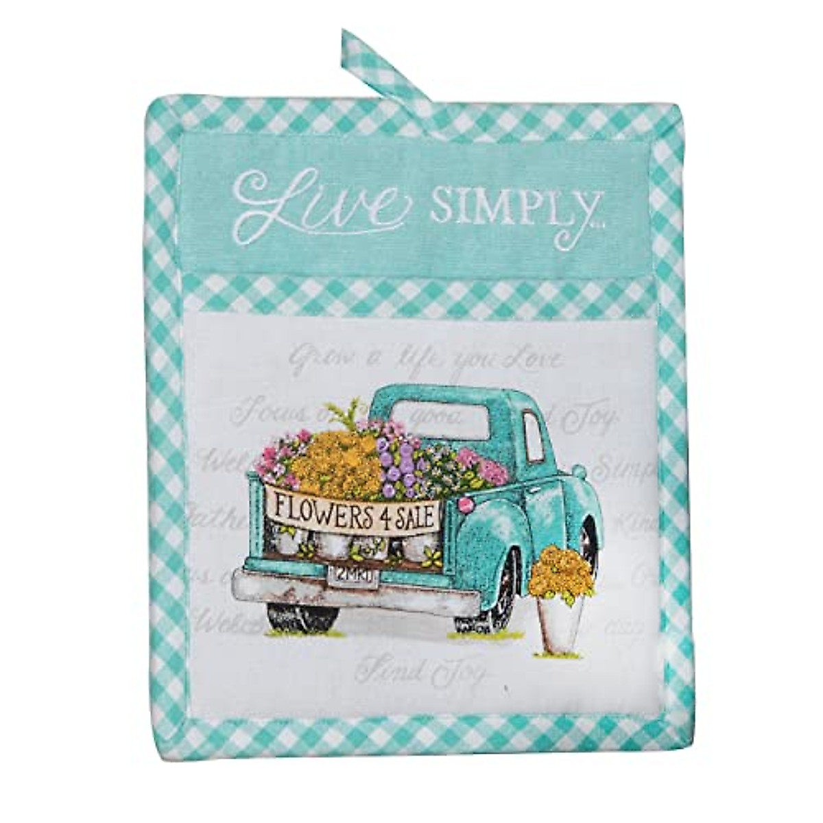 Kay Dee Designs Flower Truck Teal Blue Live Simply Kitchen Terry Towels, Potholder, Oven Mitt and Rustic Bottle Opener Set of 5