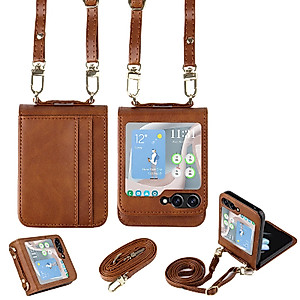 MistWorld for Samsung Galaxy Z Flip 5 Wallet Case with Shoulder Strap, Leather Case Hinge Protection, for Samsung z flip5 Card Case Women's Case with Lanyard Security Loss and Shock Phone case