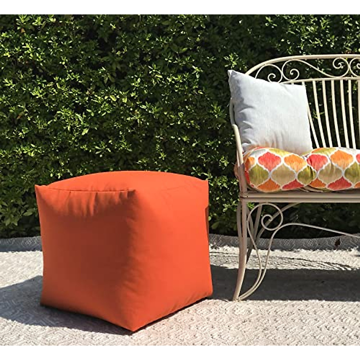 RULU Ottoman Outdoor/Indoor Sunbrella Bean Bag Pouf 19"x19"x18"H Spectrum Cayenne, Rust