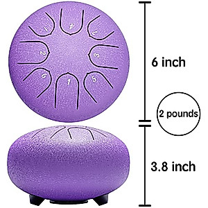 Lronbird Steel Tongue Drum 6 Inch 8 Notes Hand Drums with Bag Sticks Music Book, Sound Healing Instruments for Musical Education Entertainment Yoga Chakra Gifts (Lavender)