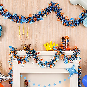 LOLStar Blue Dog Birthday Decorations 26 ft Orange Blue and Light Blue Dog Paw Foil Tinsel Garland,Blue Dog Birthday Party Supplies,Perfect Hanging Photo Booth Prop for Blue Dog Themed Decor