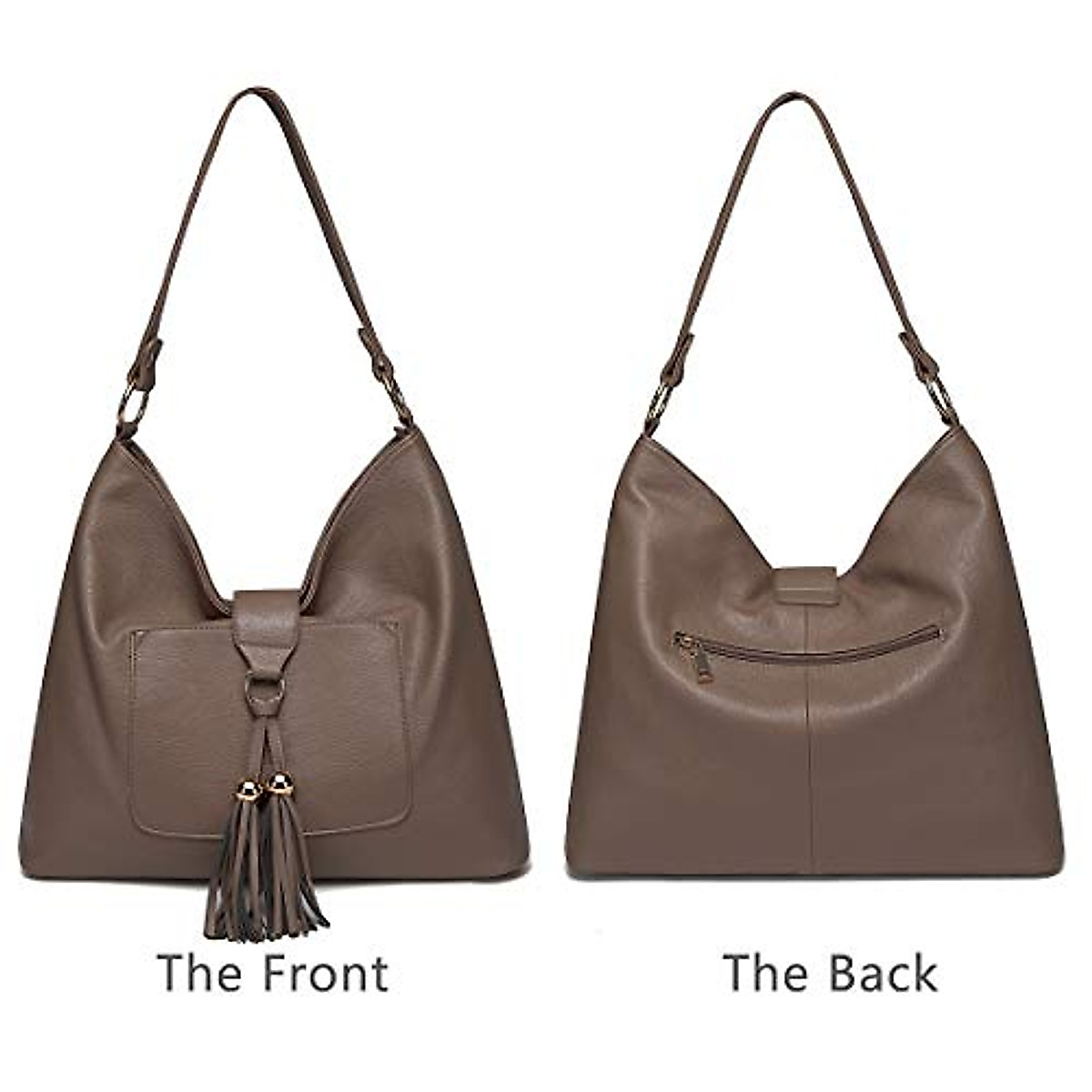 VASCHY Shoulder Bag Purse for Women, SAC PU Leather Fashion Vintage Tassel Hobo Handbag Purse Tote with Detachable Crossbody Shoulder Strap Khaki