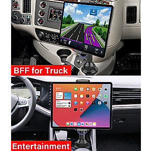 APPS2Car Solid Cup Holder Tablet Mount for Car, Adjustable Height iPad Car Mount for Truck Low Profile Road Trip Essentials Compatible with 4.7-13" iPad Pro Air Mini, Fire, iPhone, Cell Phone - Black