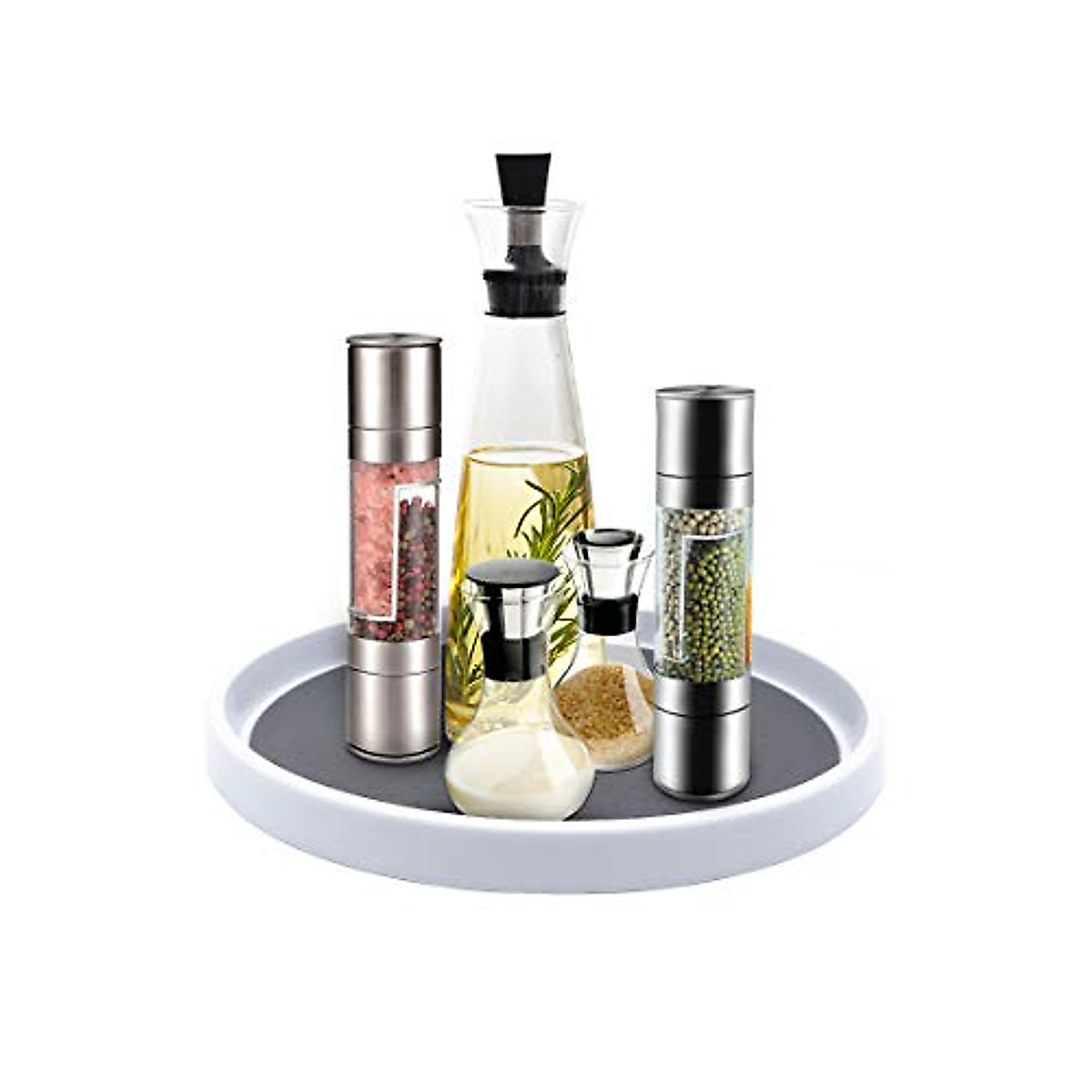 COMELYJEWEL 4pcs/pack Inner 9-inch Lazy Susan Kitchen Pantry Spice Rack Fridge Holder White Grey Non Skid Turntable Cans Cabinet Under Sink Organizer