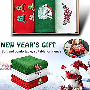 Portin Christmas Decorative Kitchen Towel Hand Towels Dish Towel Set Highly Absorbent 12" x 18" Gift-Christmas, 3 Pack (Red, White, Green)