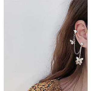 Butterfly Cuff Chain Earrings Silver Tassel Crawler Earring Wrap Earrings Crystal Drop Earring Set Jewelry Gift for Women