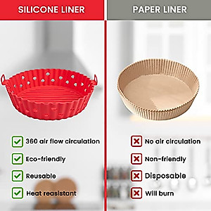 Silicone Air Fryer Liners 7.5 Inches - Reusable Silicone Air Fryer Liners - Silicone Fryer Basket Heat Resistant Liners - Fits 3 to 5 l Round Pot Air Fryers - Non-Stick Air Fryer Oven Accessories