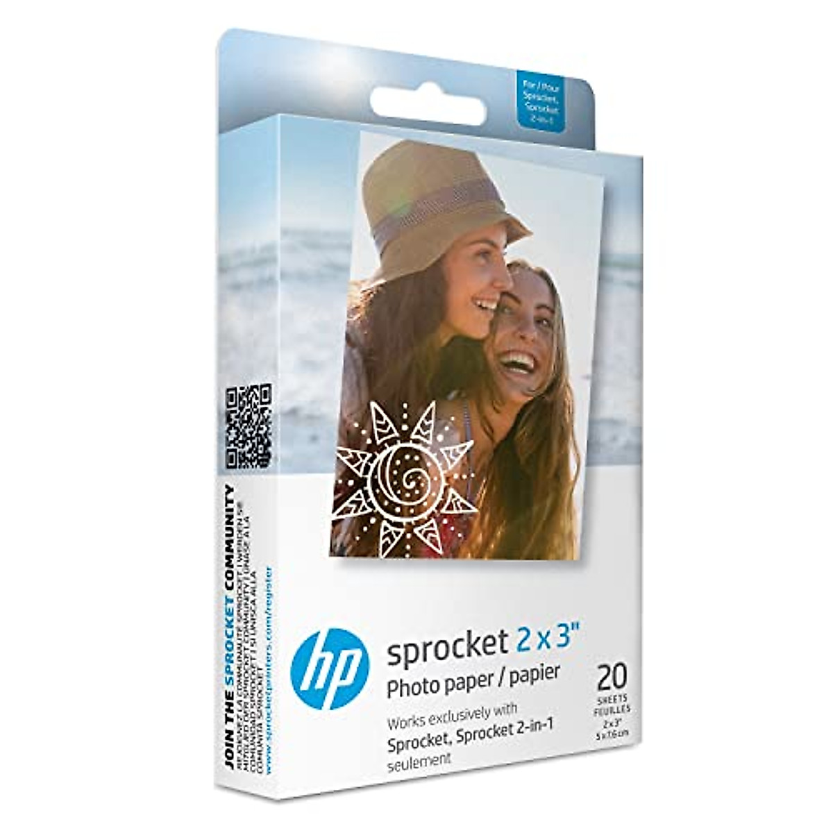 HP Sprocket 2x3" Premium Zink Sticky Back Photo Paper (20 Sheets) Compatible with HP Sprocket Photo Printers.