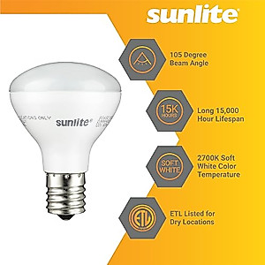 Sunlite LED R14 Mini Flood Light Bulbs, 4 Watts (25W Equivalent), 280 Lumens, Intermediate (E17) Base, Dimmable, ETL Listed, 2700K Soft White, for Curio Cabinet Light, 3 Count