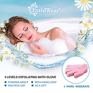Evridwear Exfoliating Gloves for Shower, 100% Nylon Thick Soft Medium Heavy Bathing Gloves Dead Skin Remover Body Scrubber Smooth Skin with Hang Loop, 1 Pair Moderate Pink