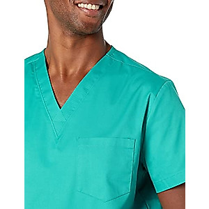 Amazon Essentials Men's V-Neck Scrub Top with Pockets, Emerald Green, Large