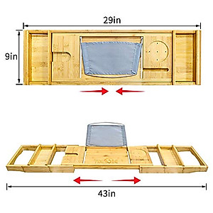 Little kuku Bathtub Tray - Bathtub Caddy Tray for Luxury Bath - Expandable Bamboo Bathtub Tray with Book and Wine Holder - Extra Soap Dish (Yellow)