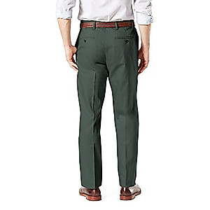 Dockers Men's Classic Fit Signature Khaki Lux Cotton Stretch Pants-Pleated (Regular and Big & Tall), Olive Grove, 36W x 32L