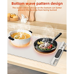 WELLPEAK Electric Warming Mat for Food, Multi-Functional Silicone Roll-up Warmer Fast Heating Tray with 3-Level Temperature Settings, Auto-Off Protection, Safe for Countertops & Tables, White