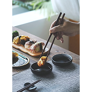 Ghaexui Japanese Ceramic Soy Sauce Dishes, Dipping Bowls, Side Dishes, Sauce Bowls-3.5 Inch, with Metal Stand for Ketchup Soy Sauce Sushi BBQ Party, Set of 6, Black