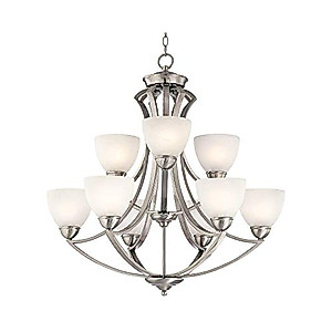 Possini Euro Design Milbury Satin Nickel Chandelier 30" Wide Modern White Alabaster Glass 2 Tier 9-Light Fixture for Dining Room House Foyer Entryway Kitchen Bedroom Living Room High Ceilings