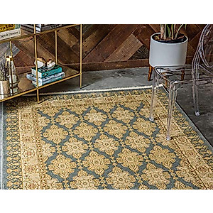 Unique Loom Edinburgh Collection Area Rug-Zinnia, 9 ft x 12 ft, Blue/Beige