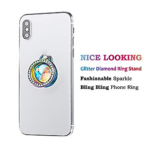 lenoup Iridescent Glitter Bling Bling Phone Ring Holder,Rainbow Sparkle Phone Ring Artificial Diamond Stand,Teal Rhinestone Cell Phone Finger Ring