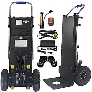 Reihipun Electric Stair Climbing Hand Trucks Dolly Cart for Moving 881lb Capacity Heavy Duty Stair Climber Cart Hand Trolley with 4 Wheels Motor Battery Powered for Heavy Furniture (Black - 24Ah)