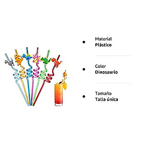 ULIFEMALL Reusable Drinking Straws, Dinosaur Party Favors Party Decorations Dinosaur Plastic Straws Safari Jungle Kids Birthday Dinosaur Party Supplies for Family or Party Use - Pack of 6
