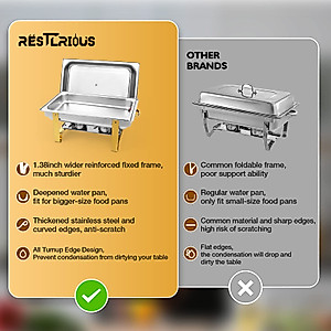 Restlrious Chafing Dish Buffet Set in Pack of 3, Stainless Steel 8 QT Rectangular Chafers and Buffet Warmers Set w/Food Pan, Water Pan, Fixed Frame Fuel Can for Catering Event Party Gathering
