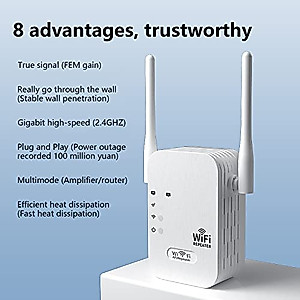 300Mbps WiFi Extender Signal Booster Repeater - Long Range Amplifier WiFi Signal Booster Repeater with Ethernet Port & Access Point for Home Hotels Apartments Indoor Office