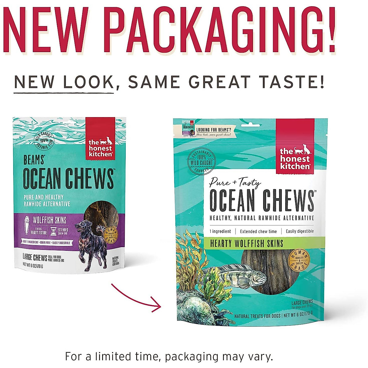 Pet Faves (3 Pack of 6oz) The Honest Kitchen Wolffish Ocean Chews Grain Free Dog Chew Treats – Natural Human Grade Dehydrated Fish Skins (6 oz Each) with 10ct Wipes