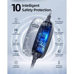 ShockFlo G Mini Level 1-2 EV Charger,16 Amp 110-240V 21ft Portable Electric Vehicle Charger,NEMA 6-20 Plug with NEMA 5-15 Adapter for J1772 Electric Cars