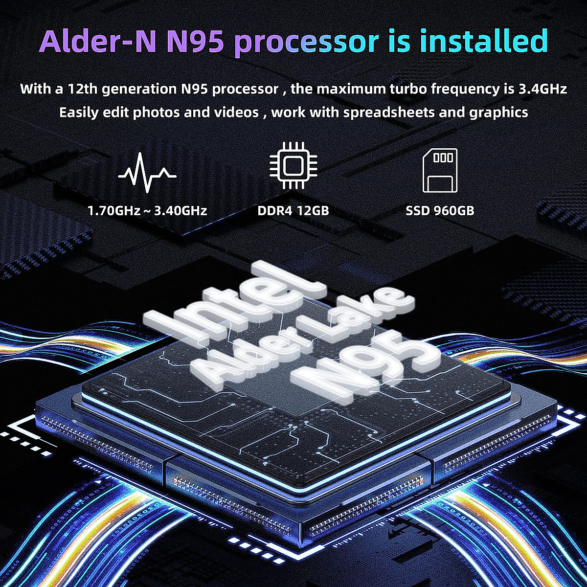 ZWYING Laptop【MS 2019 Office & Win 11 Pro】 14 inch 4K （3840 * 2160） All Metal 2 in 1 360° Convertible Laptop with Touchscreen 12th Alder Lake-N95 (up to3.4GHz) DDR5 12GB/960GB SSD Tablet Notebook PC