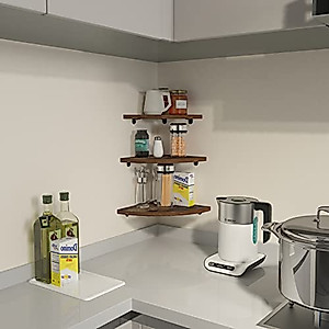 HORLIMER 6 Pack Wall Mount Floating Corner Shelf, Rustic Wood Corner Wall Shelves for Bedroom, Living Room, Bathroom, Kitchen