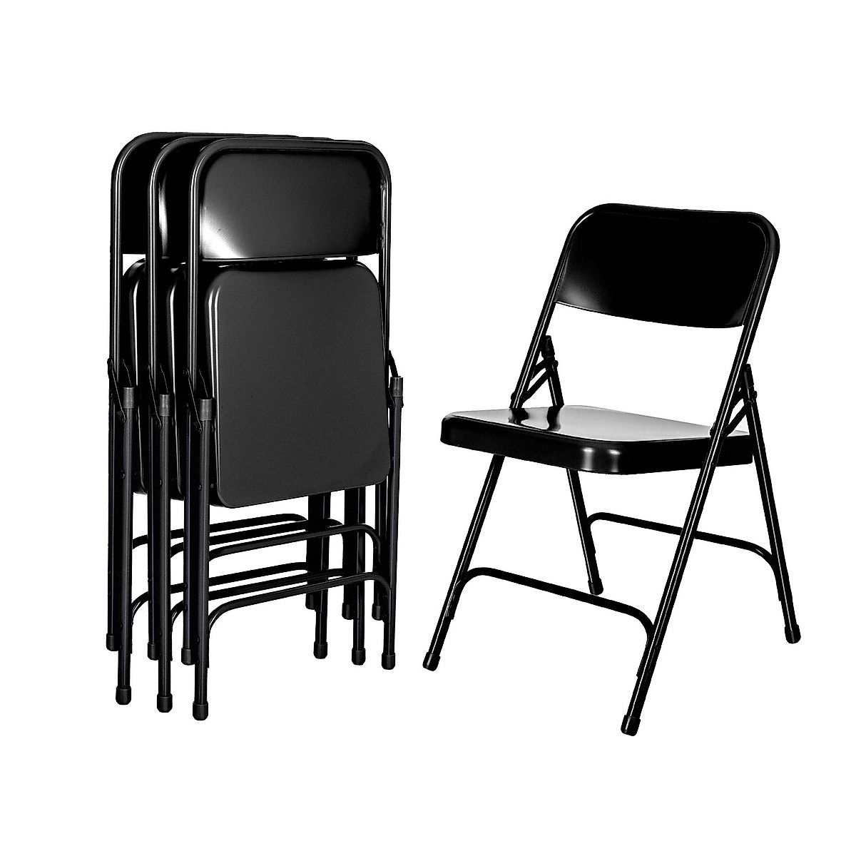 OEF Furnishings Heavy Duty Double Hinge Steel Folding Chair, Black