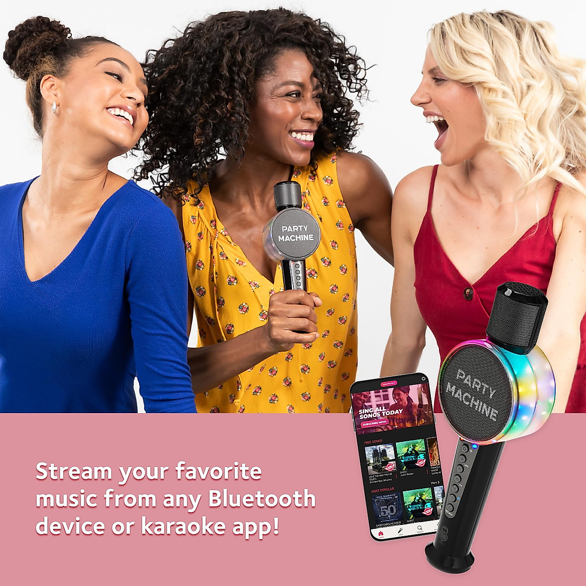 Singing Machine Wireless Karaoke Microphone for Kids & Adults, Party Machine Mic (Black) - Portable Handheld Bluetooth Microphone with Speaker & Voice Changer Effect - Karaoke Mic for Singing