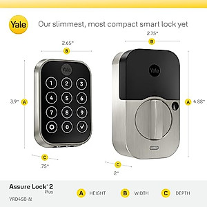 Yale Assure Lock 2 Plus Apple Home Keys (Tap to Open), Satin Nickel Wi-Fi Connected Keyless Smart Locks with Code Entry for Front Door or Back, YRD450-N-WF1-619