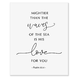 Mightier Than The Waves Of The Sea Scripture Nursery Sign Above Crib Psalm 93 4 Bible Verse Print Modern Calligraphy Sign for Kids Without Frame - 8x10"