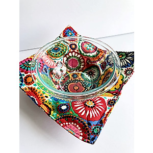 Fun Novelty Print Microwave Bowl Cozy - 8.5 inches for up to 8 inch bowls - Homemade in Texas, USA (Fiesta - Multi)