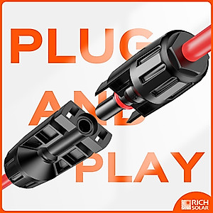 RICH SOLAR 10 Gauge 10AWG One Pair 30 Feet Red + 30 Feet Black Solar Panel Extension Cable Wire with Female and Male Connectors (30FT 10AWG)