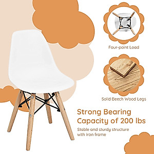 Costzon Kids Chair 4 Pcs, Toddler Chair in Mini DSW Size w/Solid Wood Legs, Wire Steel Base, Curved Backrest, Mid-Century Plastic Study Chair for Children of 3+, Ideal for Nursery, School & Home Use