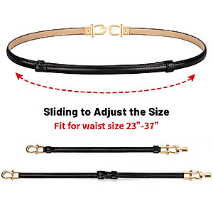 macoking Womens Thin Belt Adjustable Skinny Leather Belts for Dresses, Black&Brown