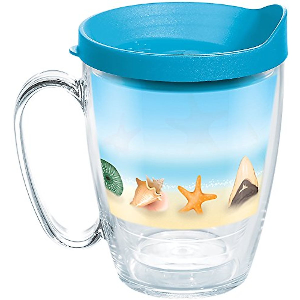 Tervis Shells on the Beach Tumbler with Wrap and Turquoise Lid 16oz Mug, Clear