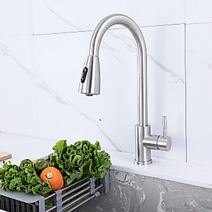 Kitchen Faucet Sprayer Head 3-Function Nozzle Spout G1/2 Connector Pull Down Pull Out Kitchen Tap Hose Sprayer Filter Sink Spray Head Replacement Part Brushed Nickel Black