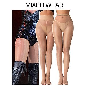 VEBZIN Women's Sheer Tights Fishnet Stockings Match Sets Sparkly Fishnets Sheer Tights, 2 Pack