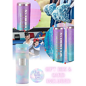 Onebttl Cheerleader Glitter Tumbler Gifts For Girls - Cheer - 20oz/590ml Stainless Steel Insulated Tumbler with Straw, Lid - Gift for Cheerleading, Coach or Cheer Squad - Glitter Purple Blue