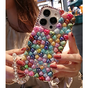 redecarie for Galaxy S9 Plus Case,Women Girls Kids Love Pearl Luxury Crystal Rhinestone Bling Glitter Diamond Bumper Clear Phone Cover with Wrist Strap for Samsung Galaxy S9 Plus