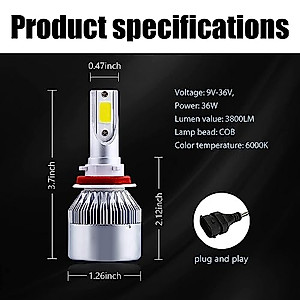 gunhunt 2 PCS H11/H8/H9 Combo LED Headlight, 6000K Cool White Car LED Headlights, Universal LED Super Bright Headlights for Car, Plug and Play (White)