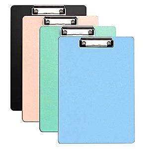 KIROYAL 4 Pack Plastic Clipboards Multiple Colors Clip Boards with Low Profile Metal Clip,Hangable Low Profile Clipboard, Standard A4 Letter Size for Students, Teacher,Doctor, Nurse,Office Clerk