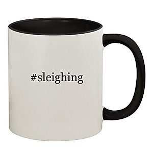 #sleighing - 11oz Ceramic Colored Handle and Inside Coffee Mug Cup, Black