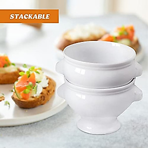 Cinf Ceramic 12 oz Set of 4 Lion Head Porcelain Soup Bowls White Christmas Gifts Microwave Safe Soup and Fruit Home Kitchen