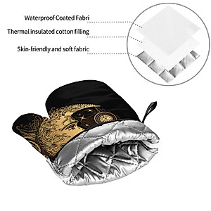 Snrfory Oven Mitts and Pot Holders 4pcs Set, Boho Moon Stars Sky Bohemian Kitchen Oven Glove for Cooking Baking Grilling