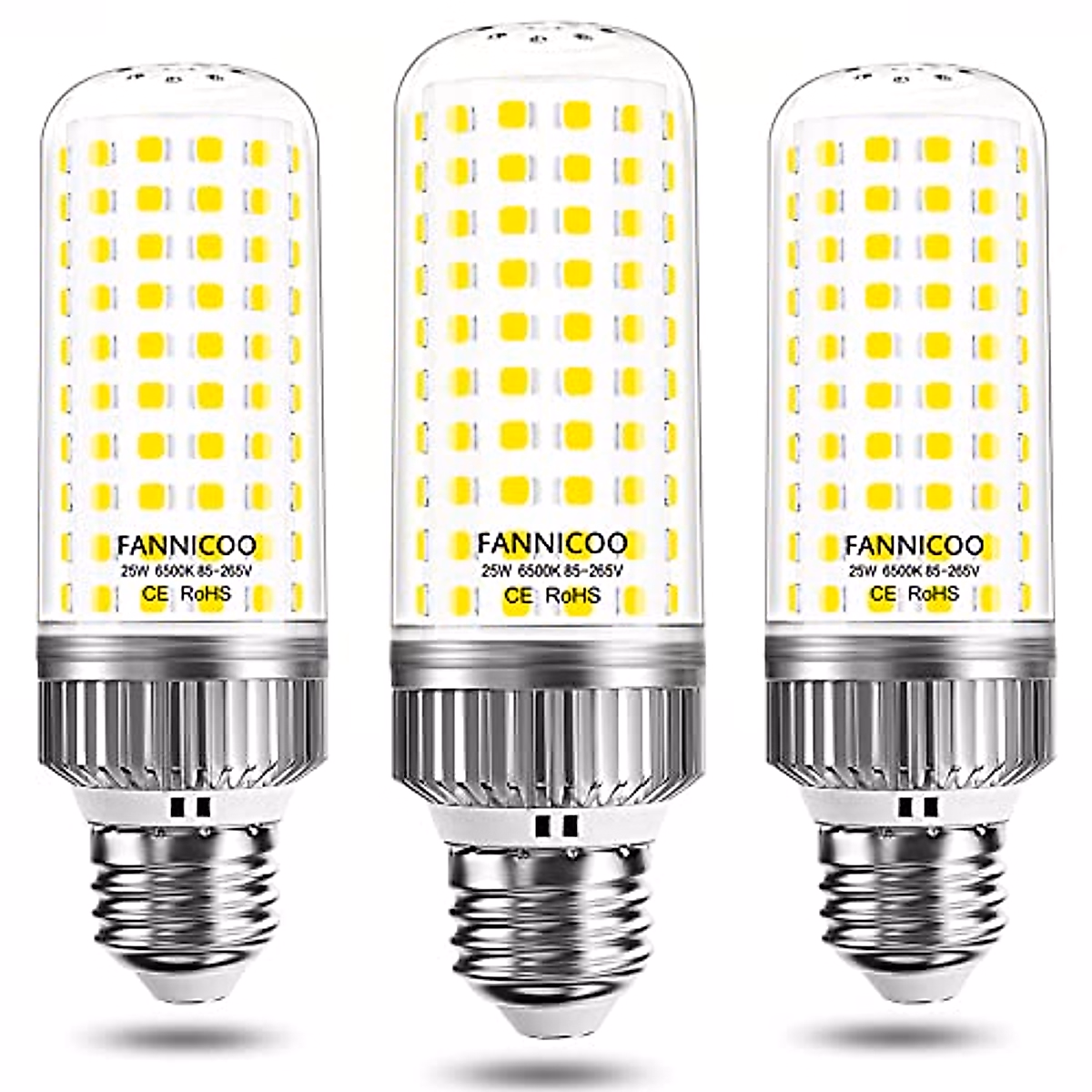 E26 LED Bulb,25W LED Corn Light Bulb 200W Equivalent 6500K Cool Daylight White 2500LM Non-dimmable Flicker Free Ceiling Fan LED Corn Bulb for Indoor Outdoor Home Garage Pack of 3